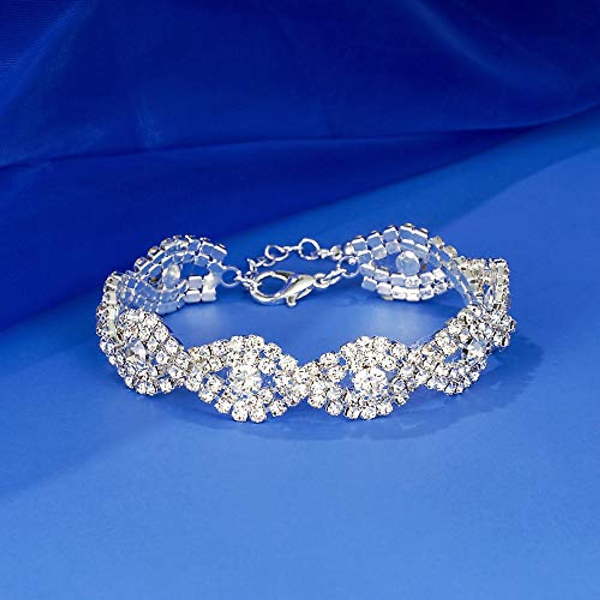 2 Pack Rhinestone Crystal Link Bracelet Teardrop Dangle Earrings Jewelry Sets for Women