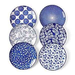 Selamica Ceramic Dessert Plates Set of 6, Small Salad Plates 6 Inch Appetizer Plates for Kitchen, Mini Dinner Plates for Cake Snacks Side Dish, Microwave Dishwasher Safe, Gift, Vintage Blue