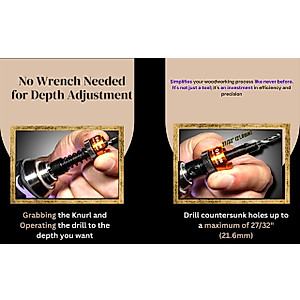 Adjustable Depth Countersink Drill Bit_Self-Adjusting Depth Control Without Wrench, Preventing Scratches Or Marks by Stopper Mounted Bearing, Tungsten Carbide Tipped Counterbore_5/32"x25/64" (4x10mm)