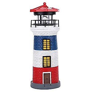 Rotating Lighthouse Light, Waterproof Easy to Install Solar Lighthouse, Soft Comfortable Light Automatic Rotating Light Garden for Home(Red Blue White)