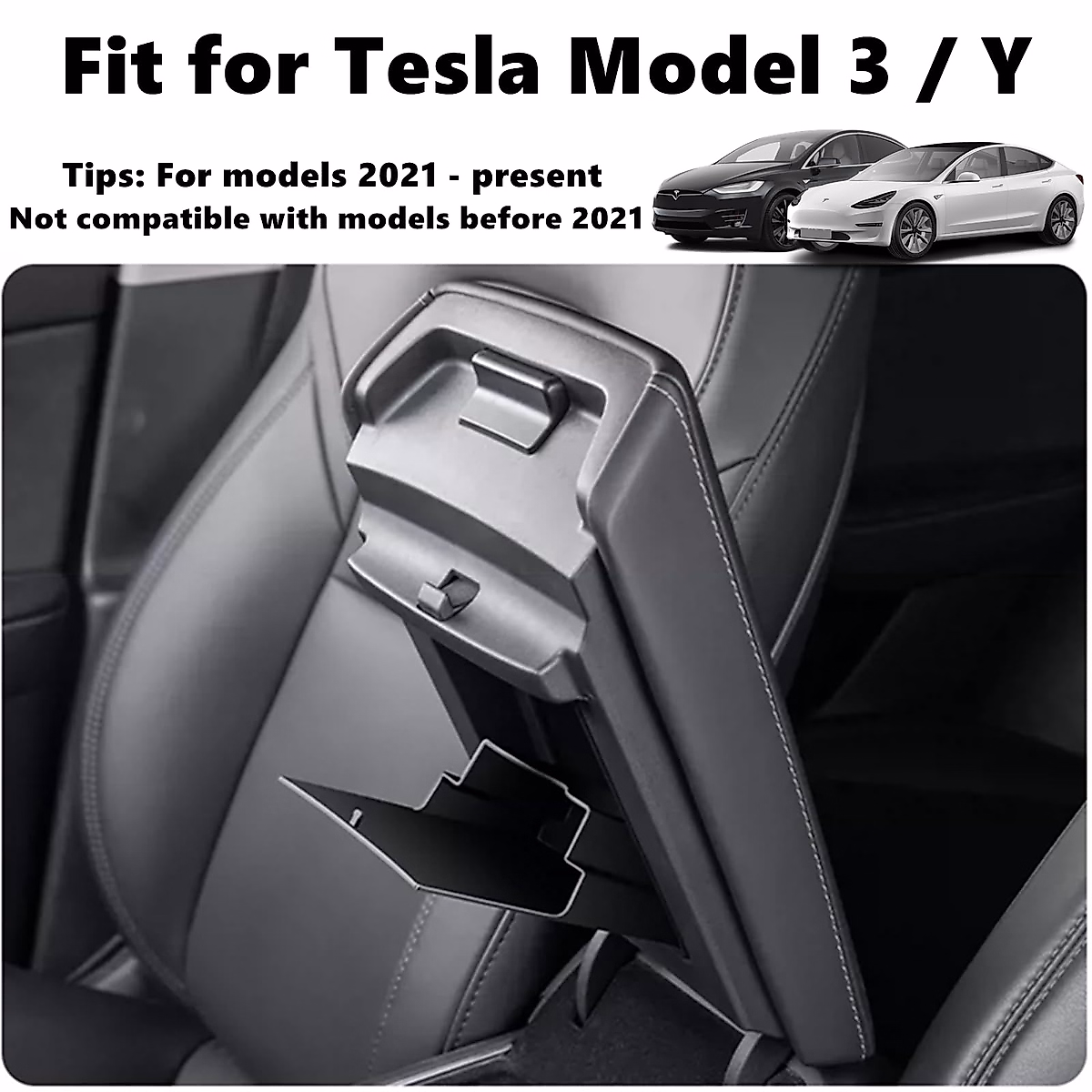 HZGAMER One-Touch Hidden Storage Box Fit for Tesla Accessories Model 3 / Y 2023 2022 2021, Armrest Console Organizer for Card Keys Coin Money - ONLY You Know