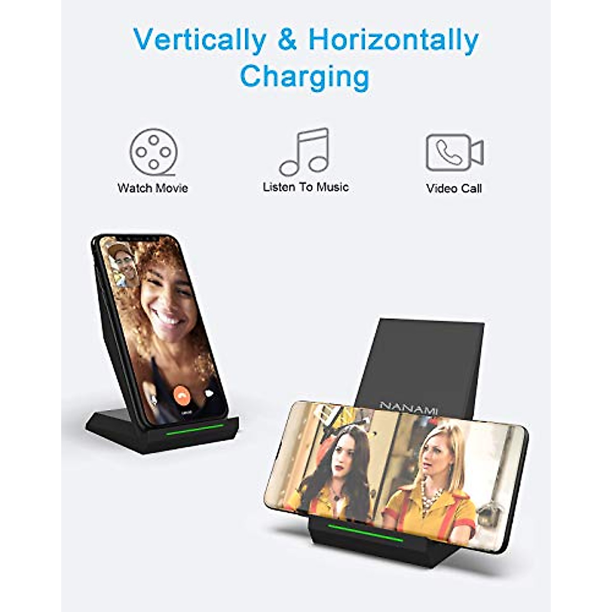 NANAMI 30W Max Wireless Charger, Qi Certified Fast Charging Stand With USB-A Port,Compatible iPhone 14/13/12/11 Pro/XS Max/XR, Galaxy S23/S22/S21/S20/S10/S9,Note 20/10/9(with PD Adapter Phone Charger)