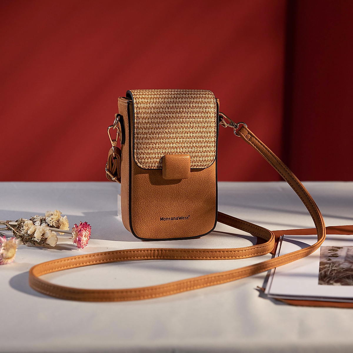 Montana West Small Crossbody Cell Phone Purse for Women RFID Blocking Cellphone Wallet Purses Travel Size MWC-207TAN