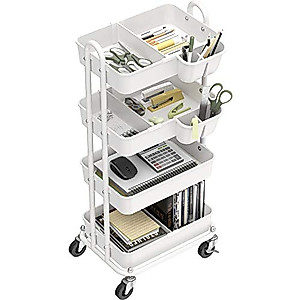 SimpleHouseware Heavy Duty 4-Tier Utility Rolling Cart, White