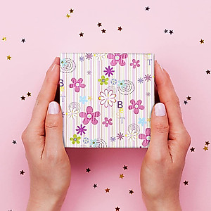 Little Flowers Floral Pink Wrapping Paper, Colorful Dasiy Flowers Print On The Striped Gift Wrap 4 Sheets For Kids Girls Boys Princess Wrapping Paper - Birthday Baby Shower Wedding Mother's Day and