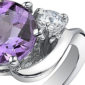 PEORA Amethyst 3-Stone Ring for Women 925 Sterling Silver, Natural Gemstone, 1.75 Carats Round Shape 8mm, Size 5