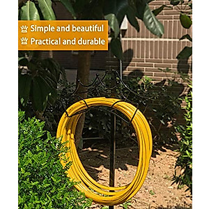 Garbuildman Freestanding Garden Hose Stand Holder - Metal Water Pipe Reel Rack for Outdoor, Shiny Black