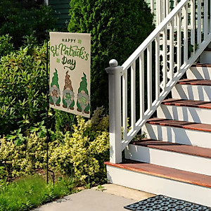 St. Patricks Day Gnomes Garden Flag Vertical Double Sided Burlap Yard Spring Shamrock Outdoor Decor 12.5 x 18 Inches-L17