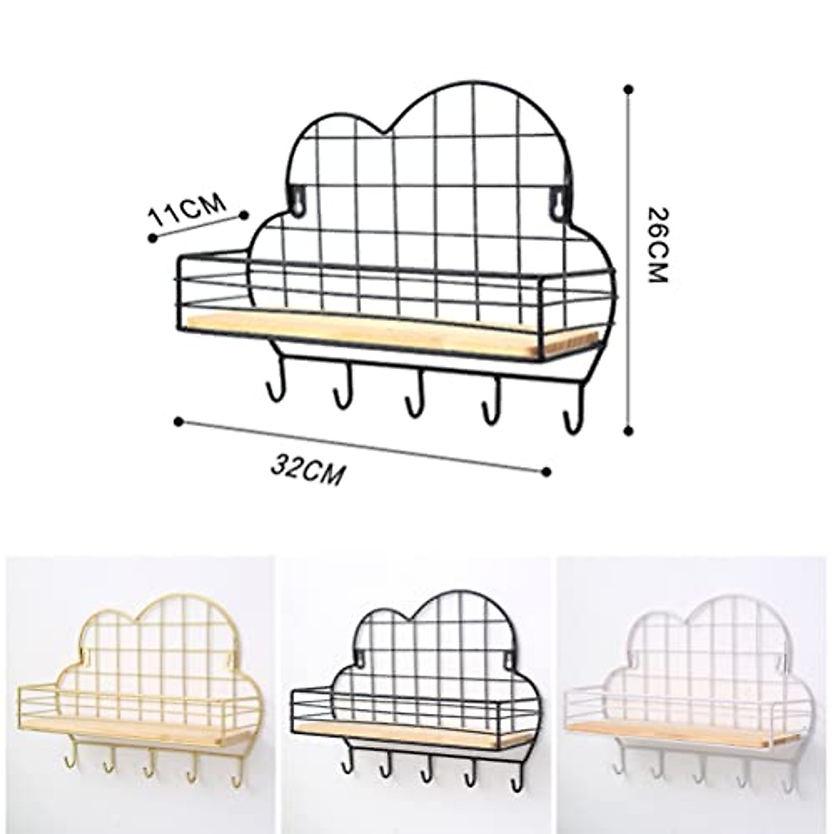 STOBOK Hanging Storage Shelves Cloud Shape Wall Hanging Storage Rack, Metal Wall Mount Organiser Floating Shelves Wall Mount Organiser Cloud Shelves Display Rack for Home Decor White