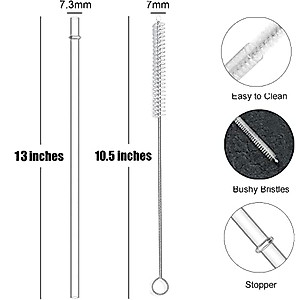 ALINK 12-Pack Reusable Plastic Clear Straws, 13 inch Extra Long Tumbler Straws for 1 Gallon, 64 oz 40 oz 32 oz Water Bottles, Plus Cleaning Brush