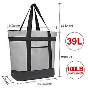 CIVJET Insulated Reusable Tote Bag for Grocery Shopping for Women/Men, Pizza/Food Delivery Bag to Keep Food Cold/Hot for Uber Eats/Doordash/Grubub, Cooler bags for Travel/Beach/Picnic, Grey