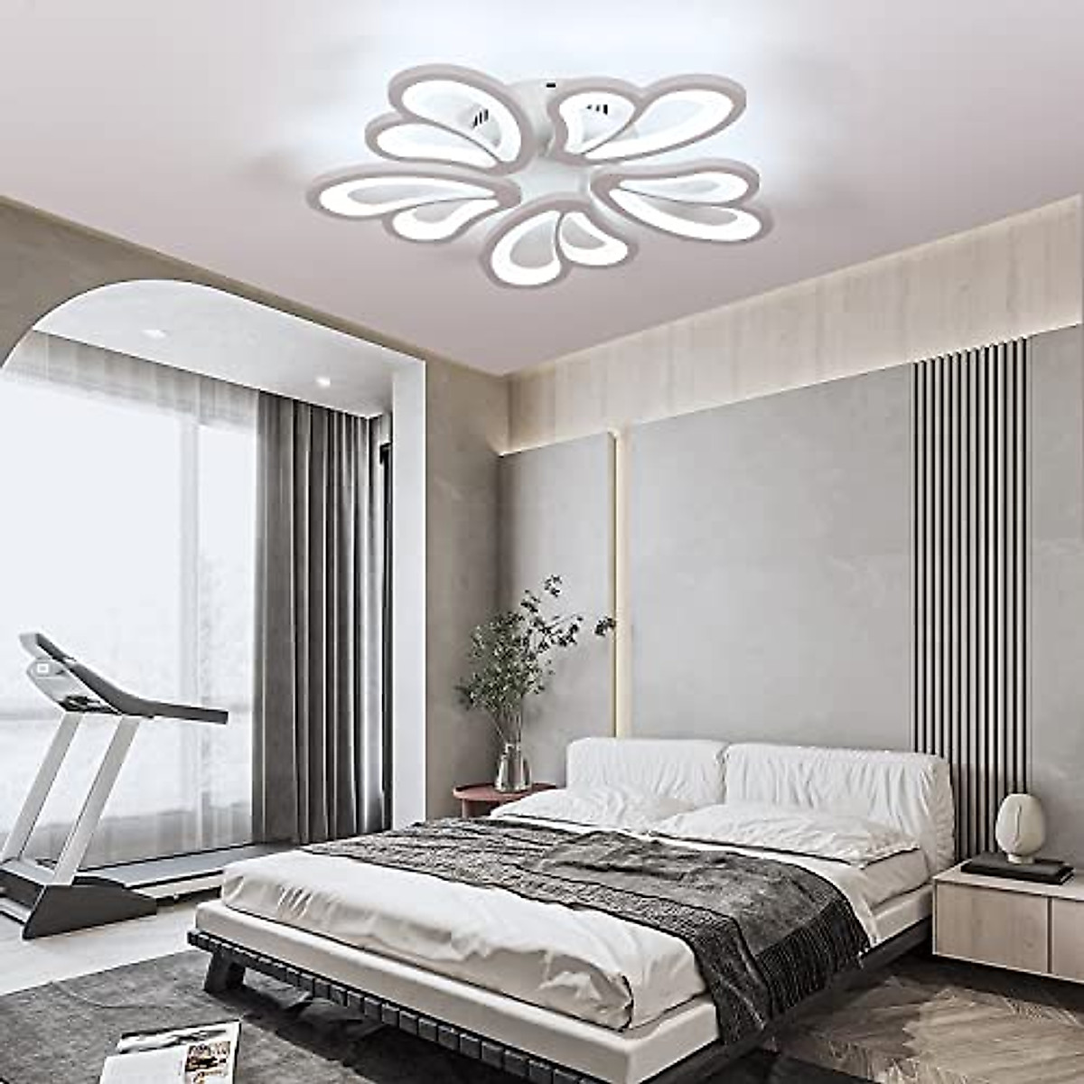 Naroume Modern LED Ceiling Light,55W Acrylic Flush Mount Ceiling Lamp,5 Petals Metal Flower Shape Chandelier Lighting Fixture for Living Room Bedroom Kitchen Office Dining Room (6000K White Light)