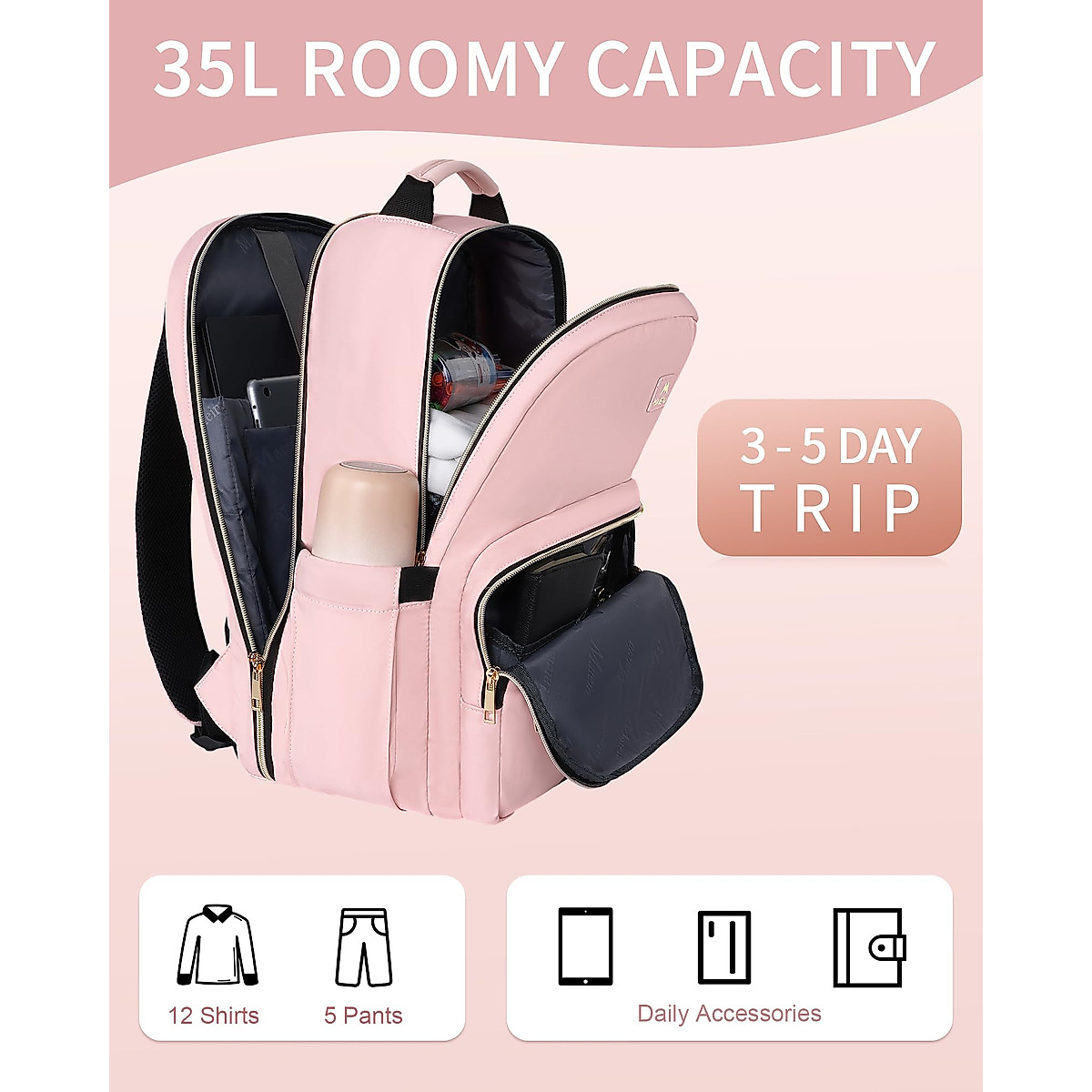 MATEIN 17 Inch Laptop Backpack for Women, Pink Travel Backpack Personal Item Size TSA Airline Approved with Luggage Strap & USB Charging Port, Water Resistant Extra Large Computer Bag for Nurse Work