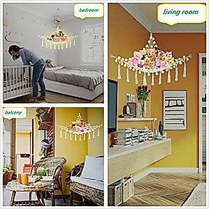 POTWIY Stuffed Animal Net or Hammock with Macrame Boho Teddy Bear Toy Hammock, Toy Storage, Net for Stuffed Animals Hanging Storage Holder Wall Net, Nursery Play Bedroom Kids Room Decor