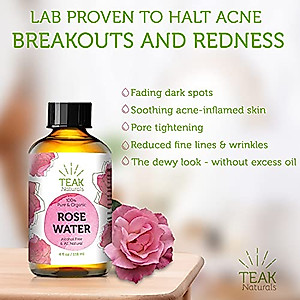 ROSE WATER TONER by Teak Naturals, 100% Organic Natural Moroccan Rosewater (Chemical Free) 4 oz