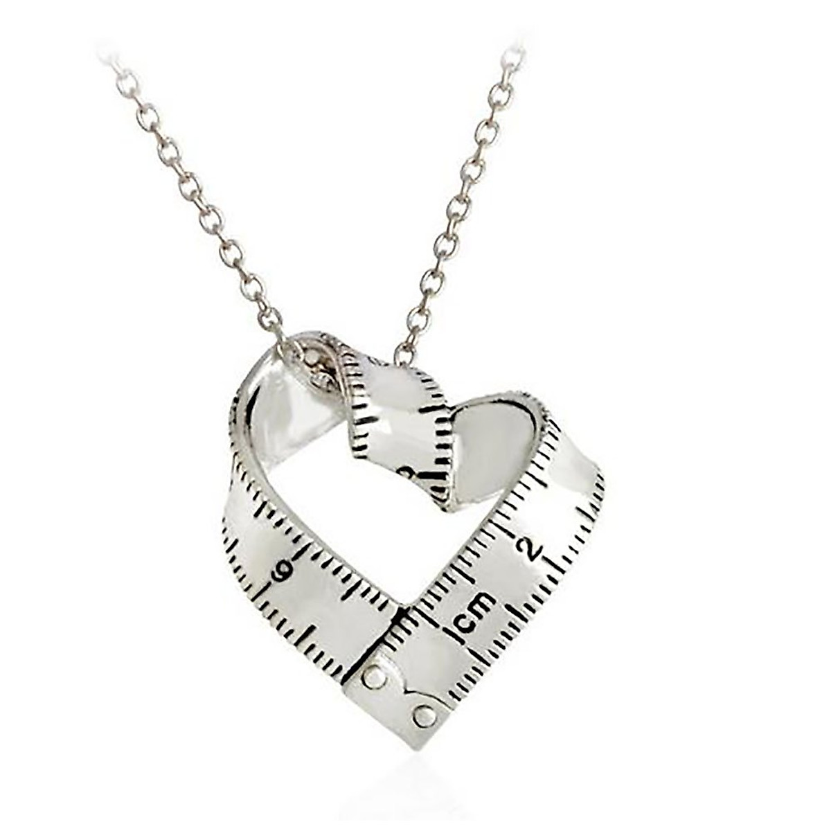 Meiligo® Fashion Teacher Gift, Hairstylist Gift Rotate Love Heart Necklace Jewelry Ruler Charm Necklace (Antique Silver)
