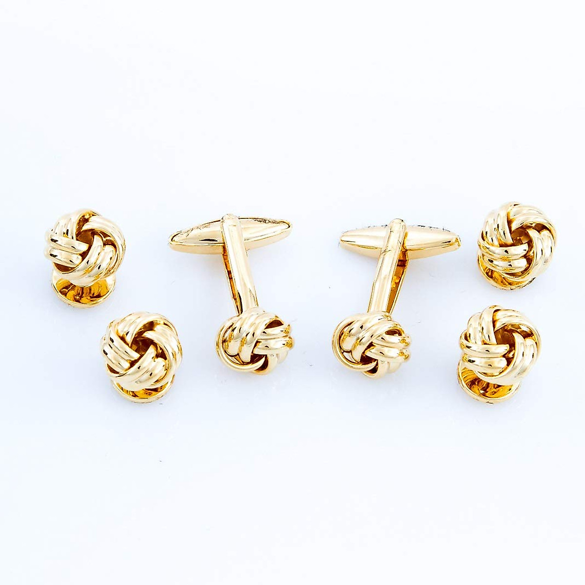 MRCUFF Knot Gold Tone Cufflinks and Studs Tuxedo Set in a Presentation Gift Box & Polishing Cloth