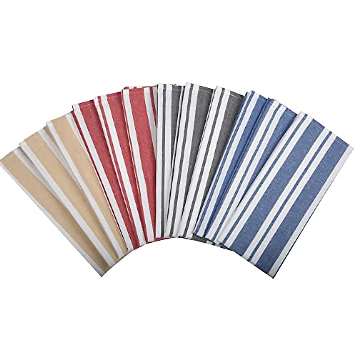 Lushomes Stripes Kitchen Towels, Set of 12, Cotton Super Soft and Absorbent Dish Towels for Kitchen Decoratives, Baking and Crafting, 16X28 Inch, Beige/Red/Grey/Blue