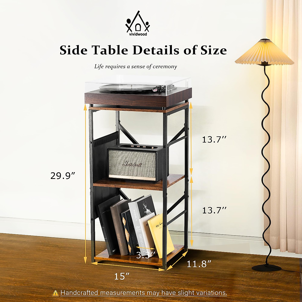 Small Side Table Narrow End Table, Nightstand Tall Side Tables for Small Spaces, 3 Tier Storage Shelves Couch End Tables for Living Room, Bedroom Office Bathroom, Easy Assembly Rustic Brown and Black
