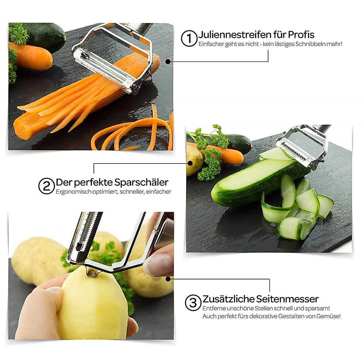 Vegetable Peeler，SZYIKUER Stainless Steel 2 in 1 Julienne Vegetable Peeler Perfect for Carrot Potato Melon Gadget Vegetable Fruit