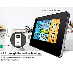 Peahog Weather Station Wireless Indoor Outdoor Thermometer, Color Display Digital Weather Station with Atomic Clock Calendar Temperature Alarm Forecast Station with Barometer and Adjustable Backlight
