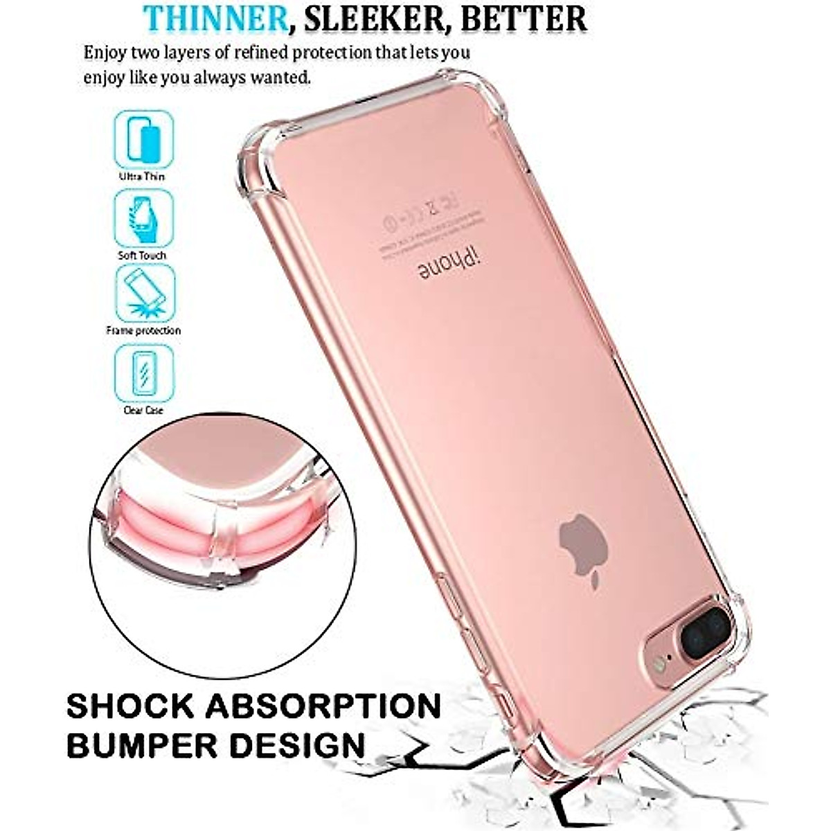 Folmeikat Compatible with iPhone 8 Plus Case, iPhone 7 Plus/iPhone 6 Plus/6s Plus Case Screen Protector Slim Shock Absorption Reinforced Corner Soft TPU Silicone Clear Case 5.5" (Clear)