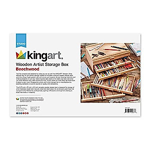 KINGART 723N Wood 6-Drawer Artist SUPPLY STORAGE BOX, 15-3/4” W x 10” D x 6-1/2” H, Natural Finish, Storage for Art Materials including Paint Tubes, Pastels, Pencils, Markers, Brushes and more