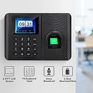 JIAN BOLAND Fingerprint Time Clock, Time Clocks for Employees Small Business, Clock in and Out Machine for Employees with Fingerprint, PIN No Monthly Fees with 8G U-Disk