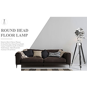 Nagina International Nautical Retro Classic Theater Collectible Steel Tripod Searchlight Lamp | Movie Props Authentic Nautical Floor Lamp Light with Heavy Large | Living Room Spot Light Lamp