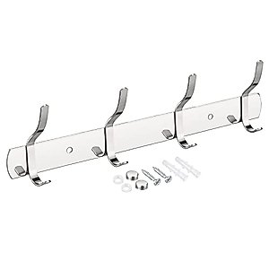 uxcell Coat Hook Rack, Stainless Steel Wall Mounted Coat Rack with 4 Hooks Hook Rail Wall Hangers for Hanging Bedroom Bathroom Silver