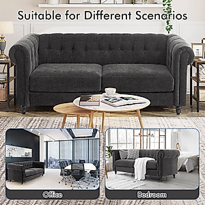 ELUCHANG 81" Oversized Sofa Couch, Modern Couches for Living Room, 3 Seater Tufted Sofa Loveseat with 23.5" Deep Seat, Comfy Chenille Fabric Chesterfield Sofa, Dark Grey