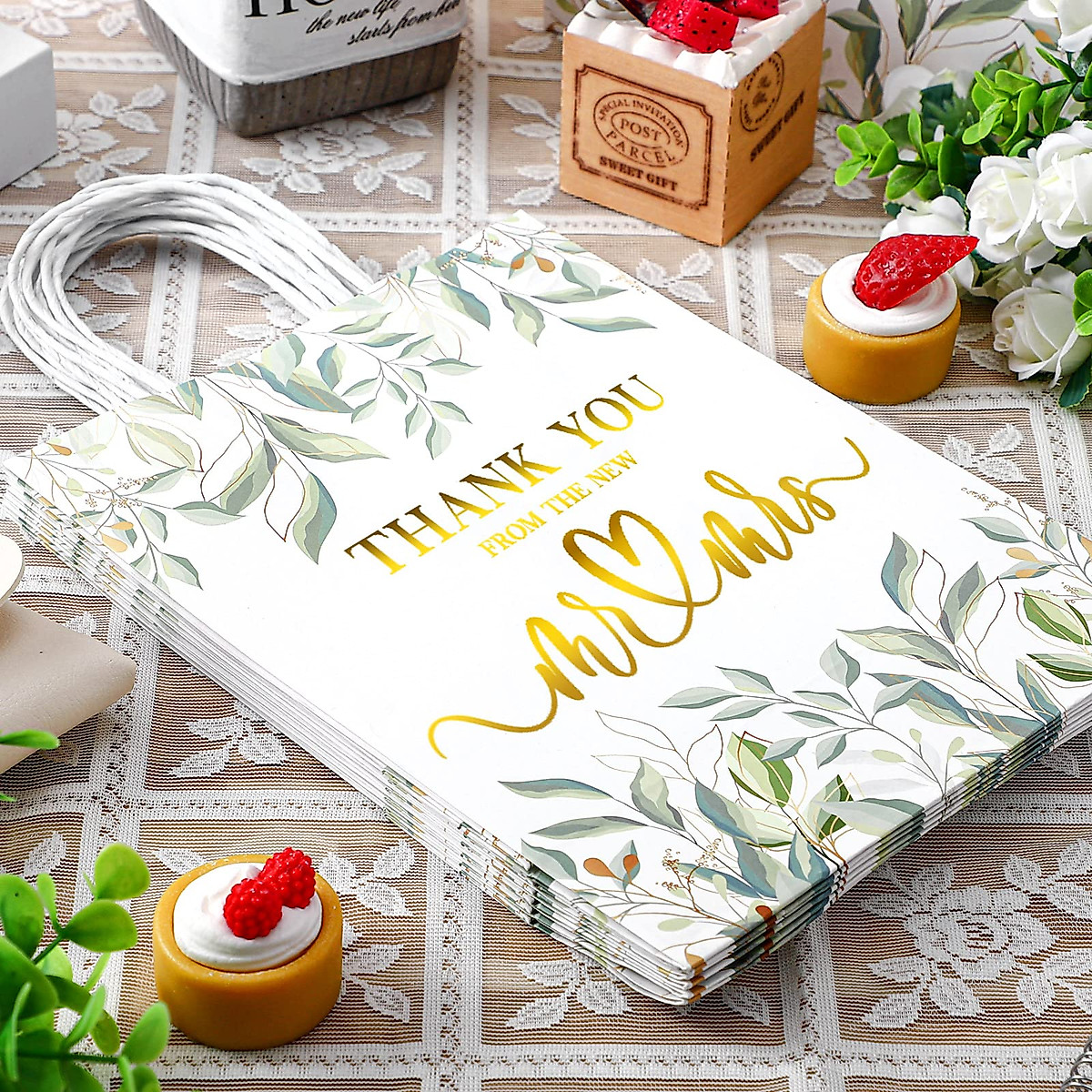 24 Pcs Thank You Wedding Gift Bags Bulk Wedding Paper Gift Bag with Handles Thank You Paper Bags Wedding Welcome Bags Wedding Favor Bags for Guests Bridal Shower Gifts Wedding Favors, 8 x 4 x 10 Inch