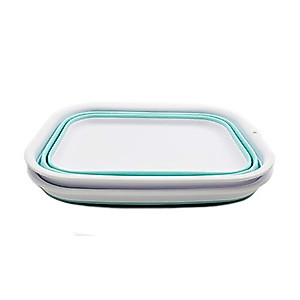 SAMMART 12L (3.17 Gallon) Collapsible Tub - Foldable Dish Tub - Portable Washing Basin - Space Saving Plastic Washtub (2, White/Lake Green)