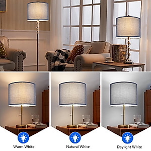 Lamp Shades Set of 2, Drum Lampshade for Table Lamps Floor Lamp, 12" Top X 12" Bottom X 8" High Blue Large-Medium Line Fabric Lamp Shades, Easy Assembly Replacement Lampshades