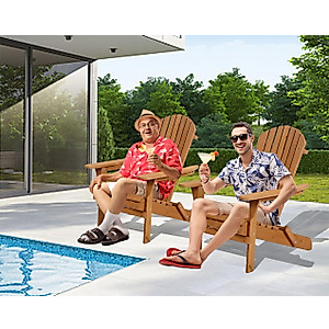 BIQWBIC Folding Adirondack Chairs Set of 2, Solid Wood Adirondack Chair Lawn Chairs with Wide Armrest, All-Weather Outdoor Chairs Set Fire Pit Chairs Garden Chair, 250 Lbs, Easy to Install, Natural