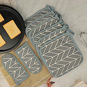 Win Change Heat Resistant Potholders Hot Pads-6 Kitchen Pot Holders Set with 2 Pan Hot Handle Holders Trivet for Cooking and Baking,with Recycled Infill Terrycloth Lining(Grey,8 Piece)