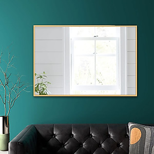 NeuType 38"x26" Wall Mirror Full Length Mirror Floor & Full Length Mirrors Full Body Mirror Gold Mirror Shower Mirror Dressing Mirror Boho Mirror Aluminum Alloy Frame No Stand