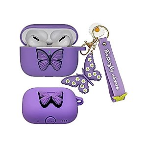 for Airpods Pro 2nd Generation Case Cover 2022, Cute Cartoon 3D Butterfly Charm Soft Silicone Skin Women Girls Kids Teens Kit Cases with Fun Cool Keychain for Apple Airpods Pro 2nd Gen (Purple)