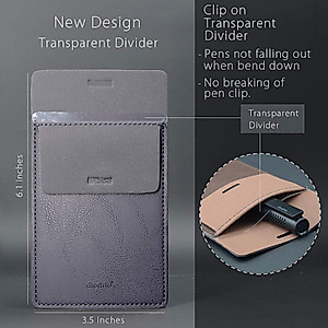 Pocket Protector, Leather Pen Pouch Holder Organizer, for Shirts Lab Coats, Hold 5 Pens, Designed to Keep Pens Inside When Bend Down. No Breaking of Pen Clip. Thick PU Leather, Navy, 2 Per Pack.