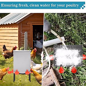 3 Gallons Chicken Waterer,Stainless Steels Automatic Chicken Waterer No Waste with Latch and Bottom Bracket，Poultry Watering 4 Water Cups Chicken Waterer and 4 Horizontal Automatic Chicken Nipples