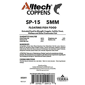 Alltech Coppens SP-15 5mm Floating Fish Food - Extruded Feed for All Pond-Raised Bluegill, Crappie, Catfish, Trout and Other Freshwater Fish - 44 LBs