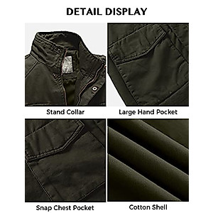 WenVen Men's Spring Cotton Field Jacket Tactical Windbreaker (Army Green, 3XL)
