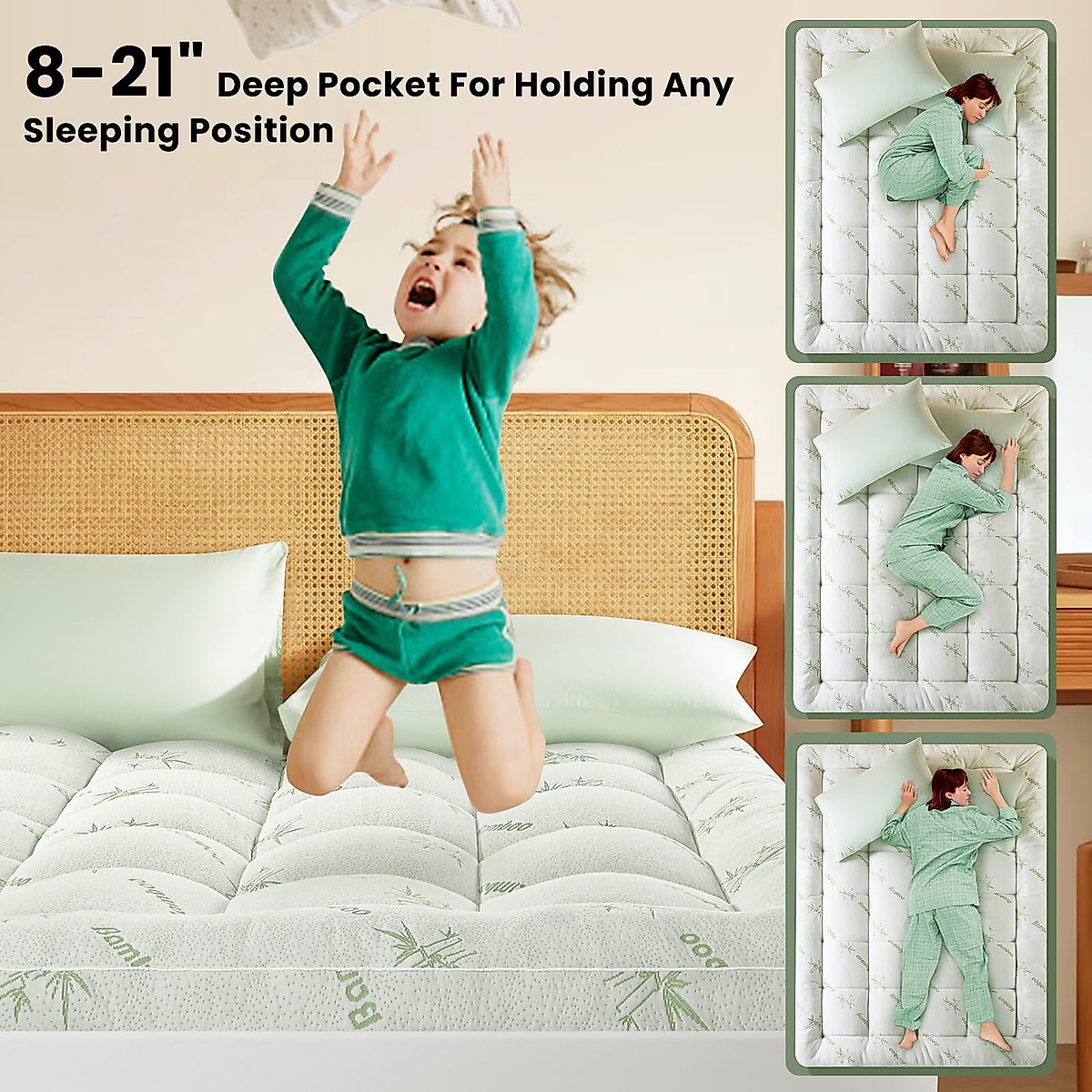 LIANLAM Mattress Topper King,1200 GSM Cooling Mattress Pad,Extra Thick Pillow Top Mattress Topper for Back Pain,Soft Mattress Protector Cover with 8"-21" Deep Pocket