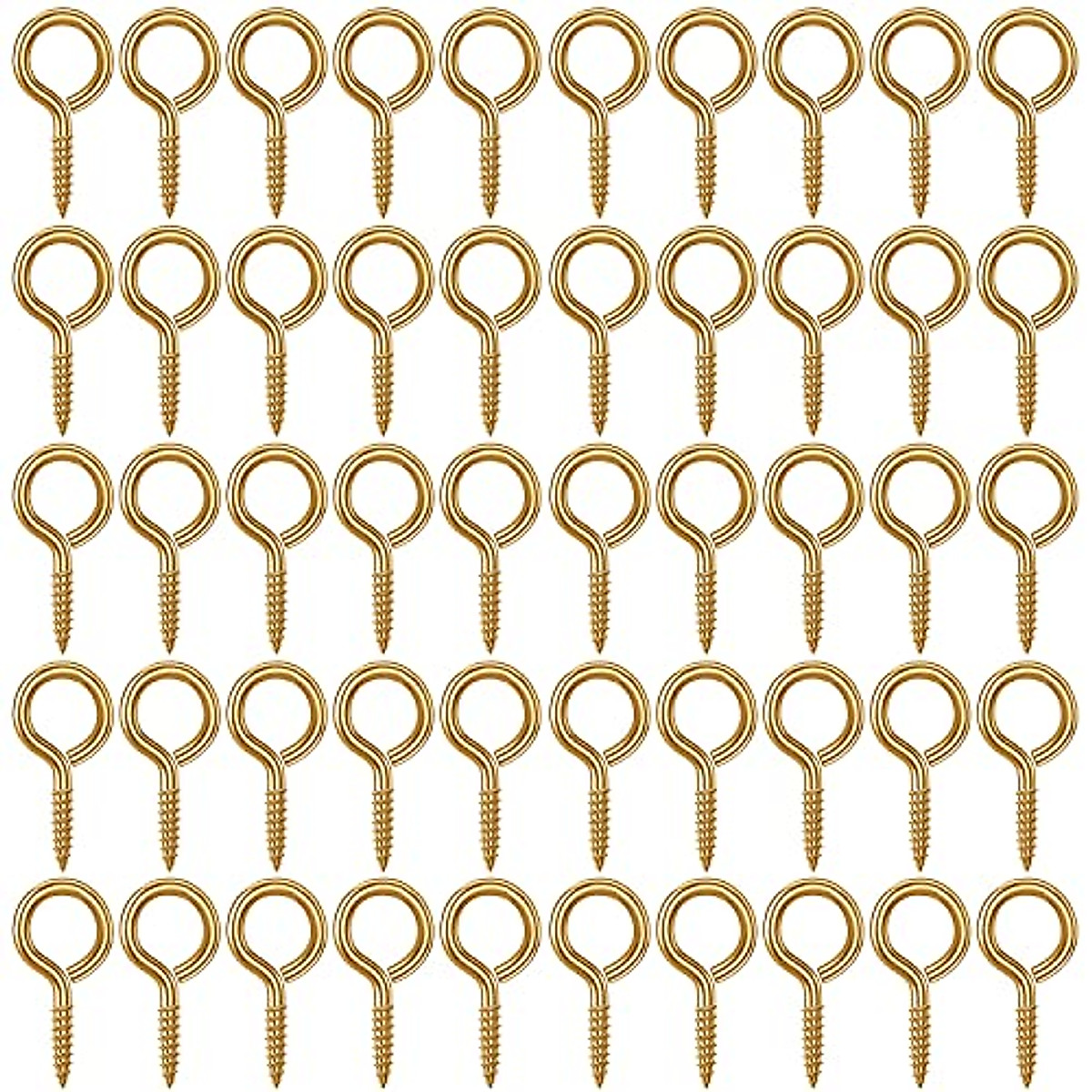 Axe Sickle 1 Inch Screw Eyes Metal Eye Hooks Small Eyelet Screws, Gold 50 Pcs
