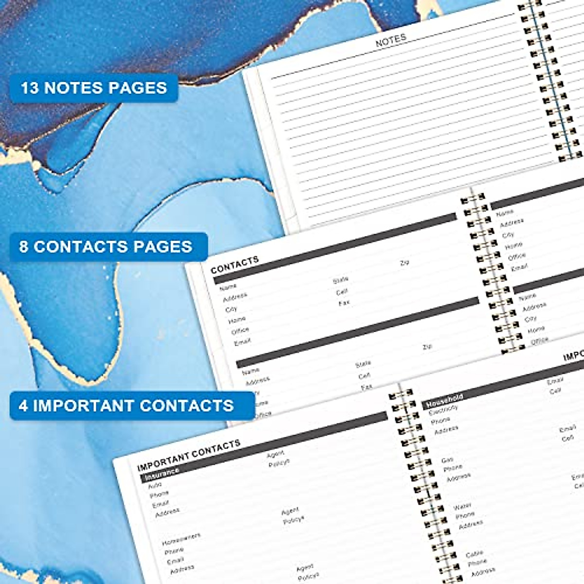 2023-2025 Monthly Planner/Calendar - 2 Year(24 Months) Planner with Tabs & Pocket, July 2023 - June 2025, Contacts and Passwords, 8.5" x 11", Thick Paper, Twin-Wire Binding - Pink Purple Marble