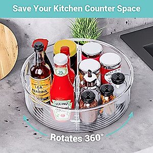 Lazy Susan Turntable, Ohuhu 2 Pack Lazy Susan Organizer 12" & 10.4'' Round Plastic Clear Lazy Susans Spice Rack Non-Skid Turntable Organizer with 2 Division Plate for Cabinet Pantry Fridge Countertop