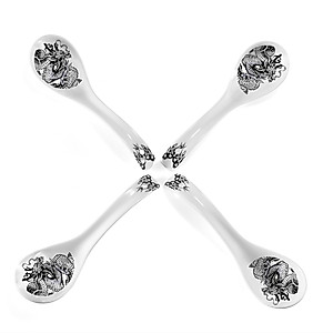 Dragon Ceramic Spoon Soup Spoons Asian Soup Spoon Chinese Korean Japanese Ramen Pho Miso Spoons Set of 4 with Hole 6.2 Inch