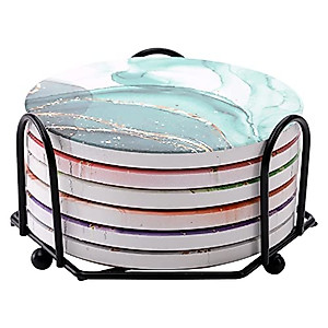 Kingrol 6 Pack Metal Coaster Holders, Coaster Stands for 4-Inch Round and Square Coasters, Hold 4 to 6 Coasters, Black