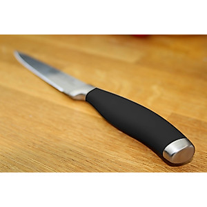 Taylors Eye Witness Syracuse Serrated Utility Kitchen Knife - Professional 13cm/5” Cutting Edge, Multi Use. Ultra Fine Toothed, Razor Sharp Blade. Soft Textured Grip Matte Black Handle.