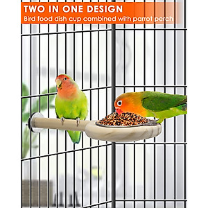 KATUMO Bird Perch Bird Feeding Cup Parrot Wood Perch Stand Toy Bird Cage Accessory for Parakeet Lovebird Conure Budgie Canary Finch Small Parrots